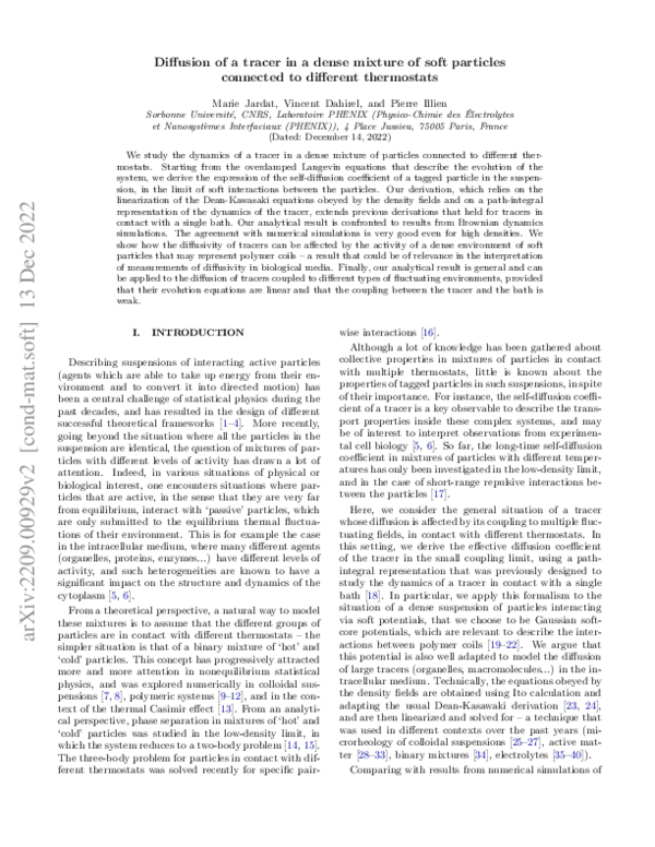 (PDF) Diffusion of a tracer in a dense mixture of soft particles connected to different ...