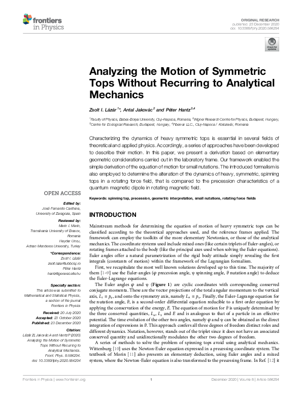 (PDF) Analyzing the Motion of Symmetric Tops Without Recurring to ...
