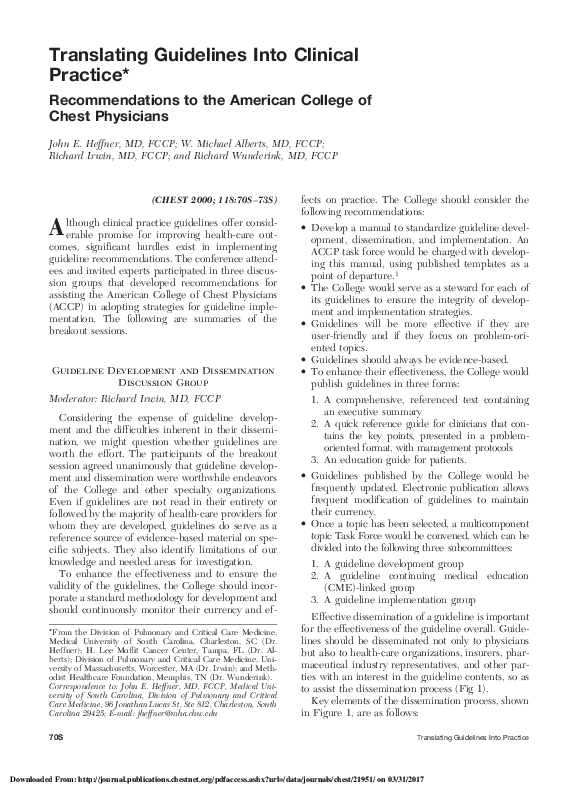 (PDF) Implementing Clinical Practice Guidelines