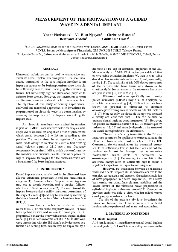 (PDF) Measurement of the propagation of a guided wave in a dental implant