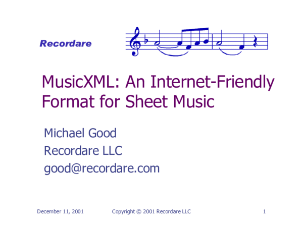 (PDF) MusicXML: An internet-friendly format for sheet music