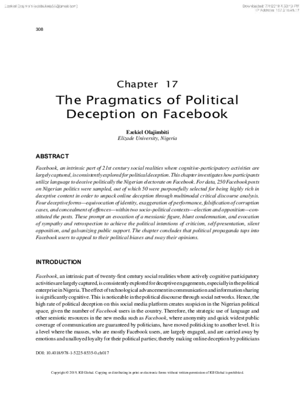 (PDF) The Pragmatics of Political Deception on Facebook