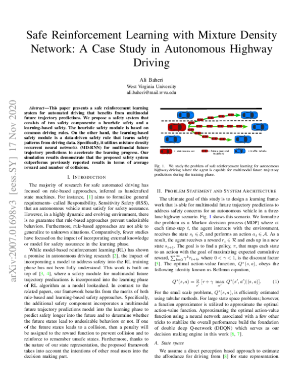 (PDF) Safe Reinforcement Learning with Mixture Density Network: A Case Study in Autonomous ...