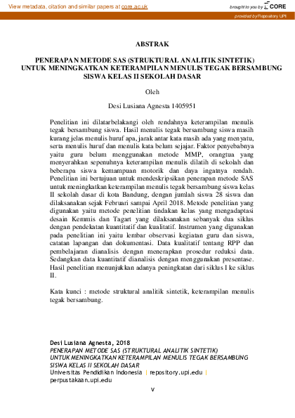 (PDF) Penerapan Metode Sas (Struktural Analitik Sintetik) Untuk ...