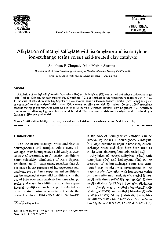 (PDF) Alkylation of methyl salicylate with isoamylene and isobutylene ...