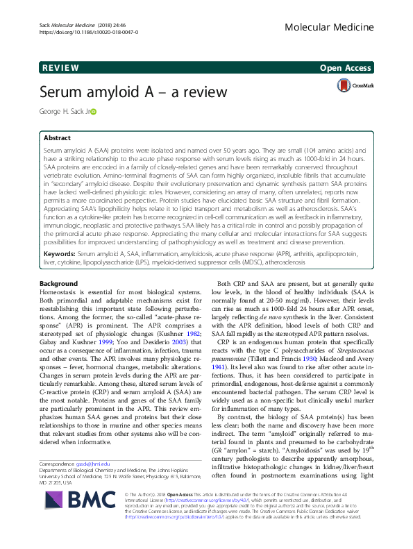 (PDF) Serum amyloid A – a review | George Sack - Academia.edu