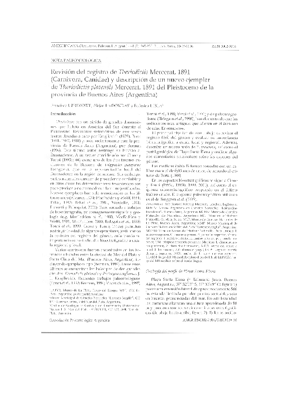(PDF) REVISIÓN DEL REGISTRO DE THERIODICTIS MERCERAT, 1891 (CARNIVORA ...