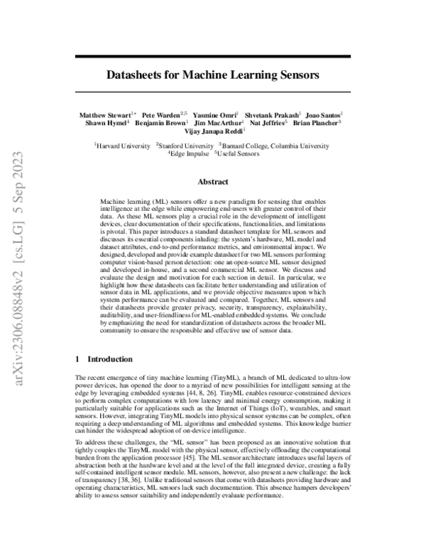 (PDF) Datasheets for Machine Learning Sensors