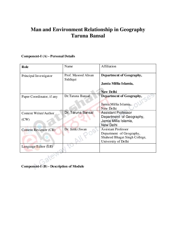 (PDF) Man and Environment Relationship in Geography Taruna Bansal ...