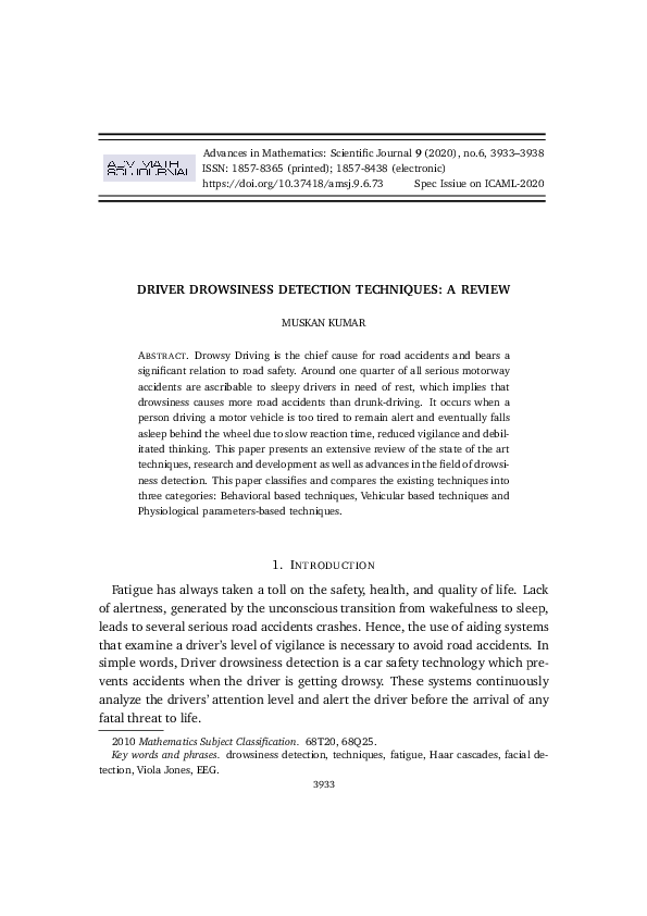 (PDF) Review of Driver Drowsiness Detection Methods (PDF) Review of Driver Drowsiness Detection Methods