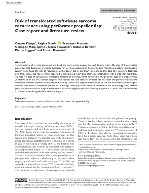 (PDF) Risk of translocated soft-tissue sarcoma recurrence using perforator propeller flap: Case ...
