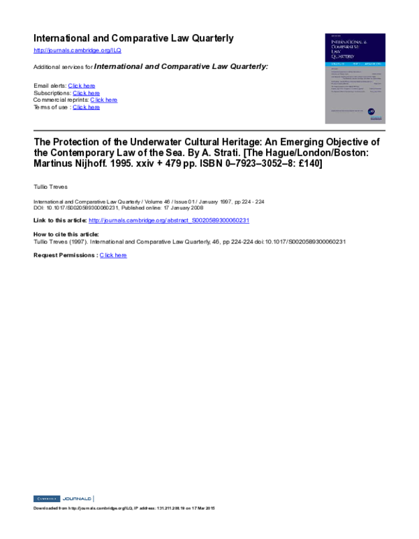 (PDF) The Protection of the Underwater Cultural Heritage: An Emerging ...