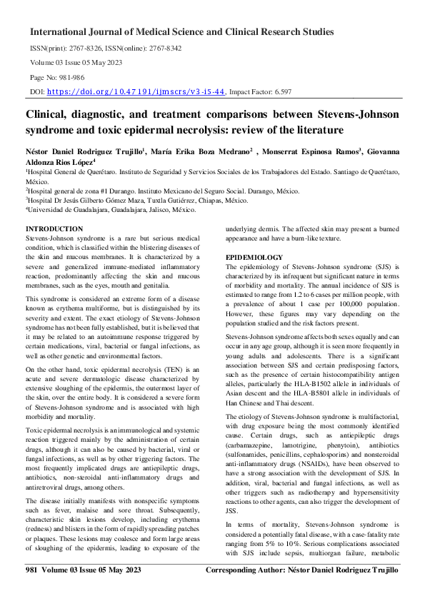 (PDF) Clinical, diagnostic, and treatment comparisons between Stevens-Johnson syndrome and toxic ...