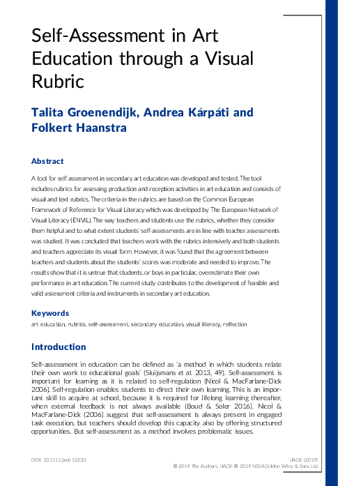 (PDF) Self‐Assessment in Art Education through a Visual Rubric