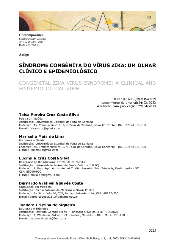 Pdf Síndrome Congênita Do Vírus Zika Um Olhar Clínico E Epidemiológico