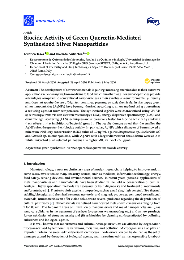 (PDF) Biocide Activity of Green Quercetin-Mediated Synthesized Silver ...
