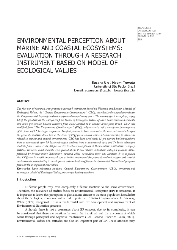 (PDF) Environmental Perception About Marine and Coastal Ecosystems ...