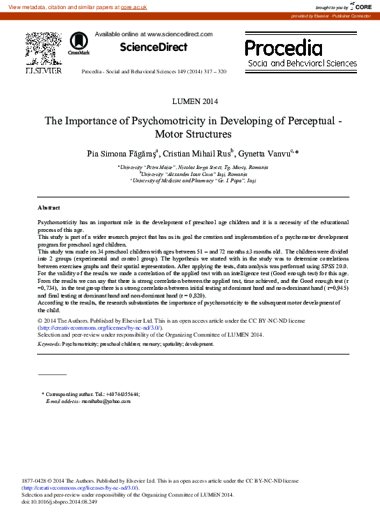 (PDF) The Importance of Psychomotricity in Developing of Perceptual ...