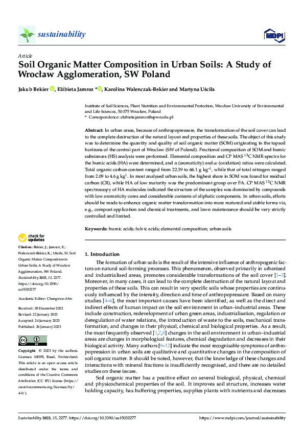 (PDF) Soil Organic Matter Composition in Urban Soils: A Study of Wrocław Agglomeration, SW Poland