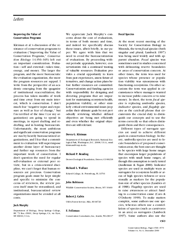 (PDF) Improving the Value of Conservation Programs