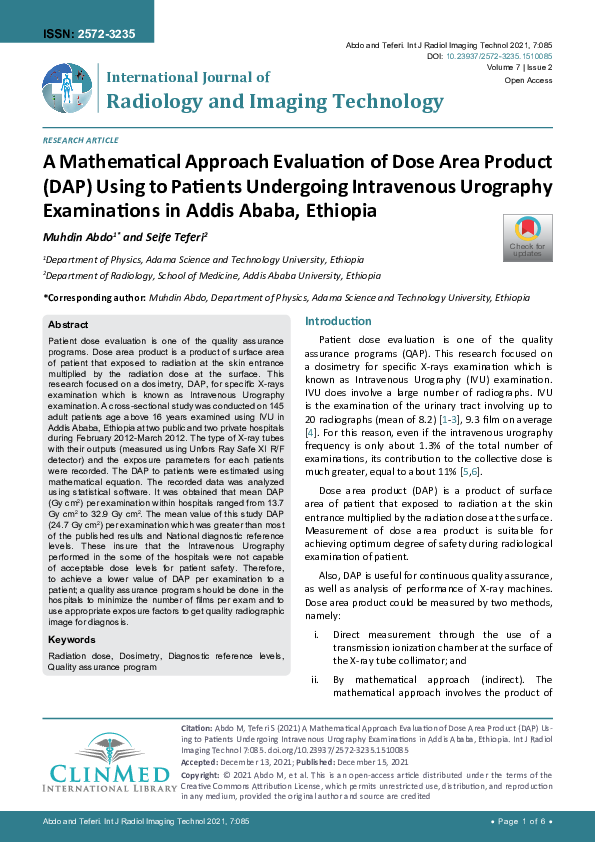 (PDF) A Mathematical Approach Evaluation of Dose Area Product (DAP ...