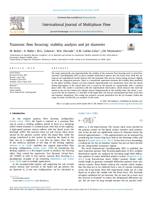 (PDF) Transonic flow focusing: stability analysis and jet diameter