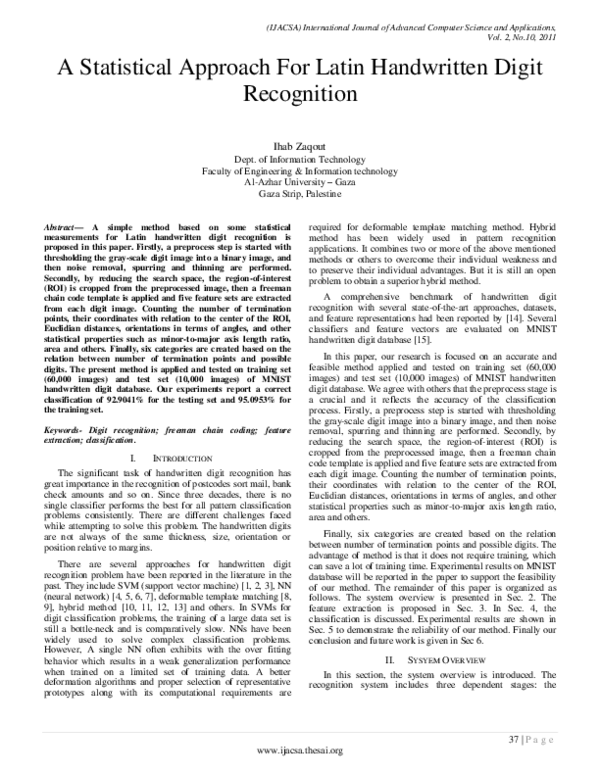 (PDF) A Statistical Approach For Latin Handwritten Digit Recognition | Ihab Zaqout - Academia.edu