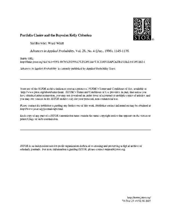 (PDF) Portfolio choice and the Bayesian Kelly criterion