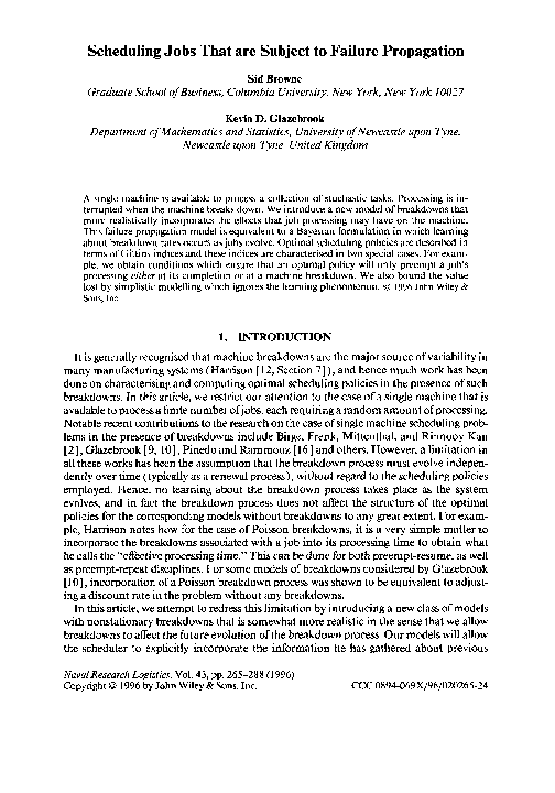 (PDF) Scheduling jobs that are subject to failure propagation