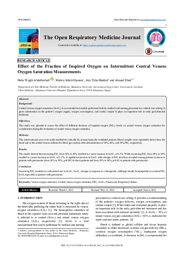 (PDF) Effect of the Fraction of Inspired Oxygen on Intermittent Central ...