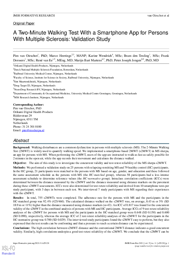 (PDF) A Two-Minute Walking Test With a Smartphone App for Persons With ...