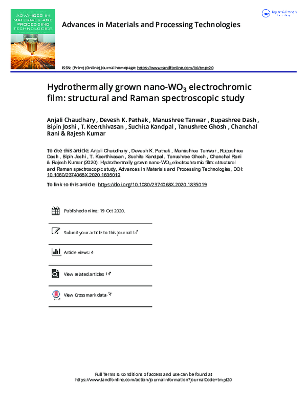 (PDF) Hydrothermally grown nano-WO3 electrochromic film: structural and Raman spectroscopic study