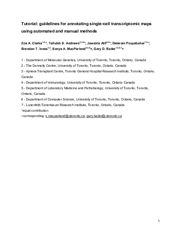 Pdf Tutorial Guidelines For Annotating Single Cell Transcriptomic Maps Using Automated And