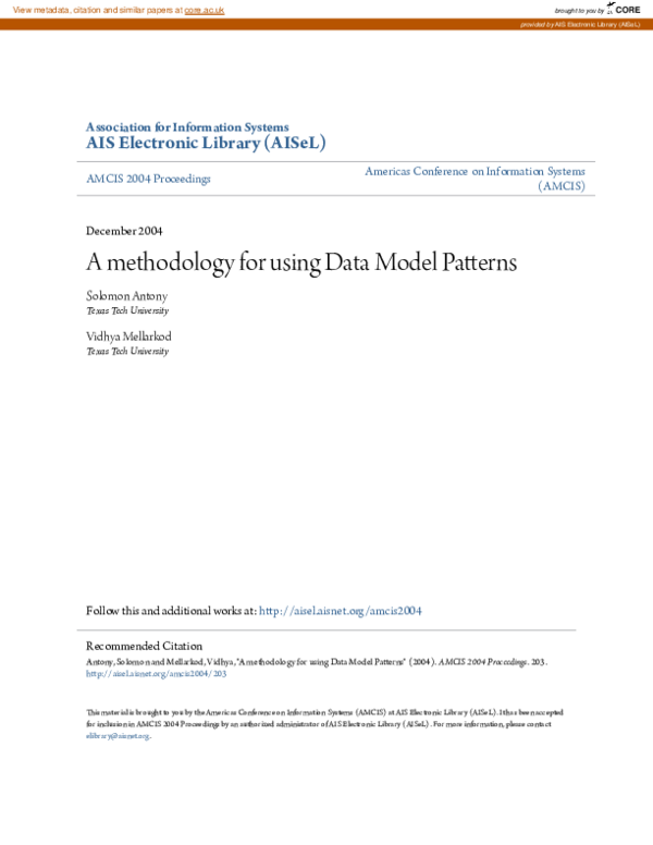 (PDF) A methodology for using Data Model Patterns