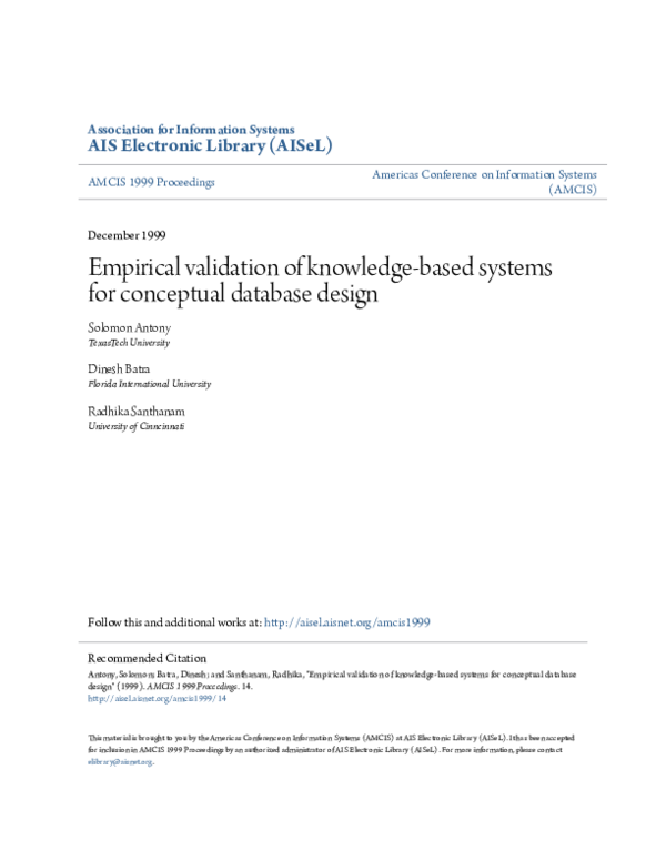 (PDF) Empirical validation of knowledge-based systems for conceptual database design
