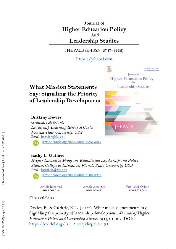 (PDF) What Mission Statements Say: Signaling the Priority of Leadership ...
