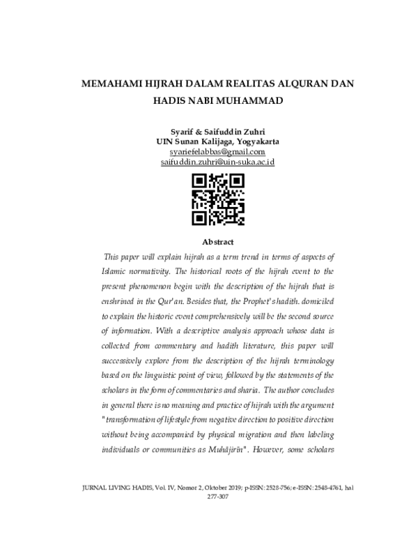 (PDF) Memahami Hijrah Dalam Realitas Alquran Dan Hadis Nabi Muhammad