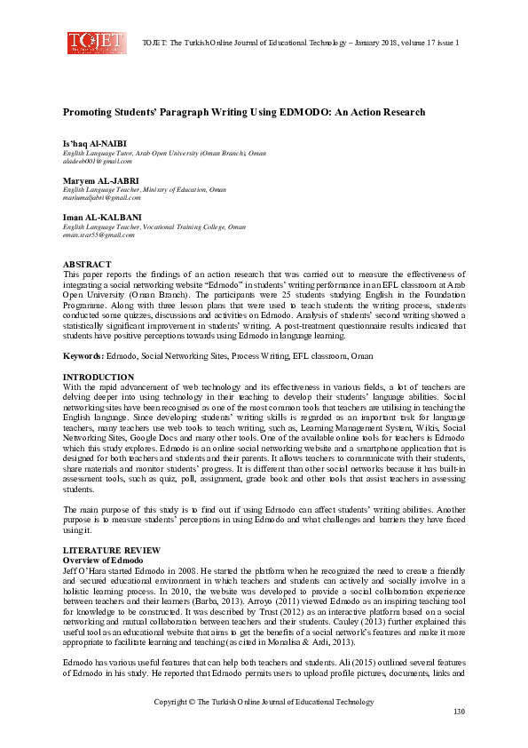 (PDF) Promoting Students' Paragraph Writing Using EDMODO: An Action Research