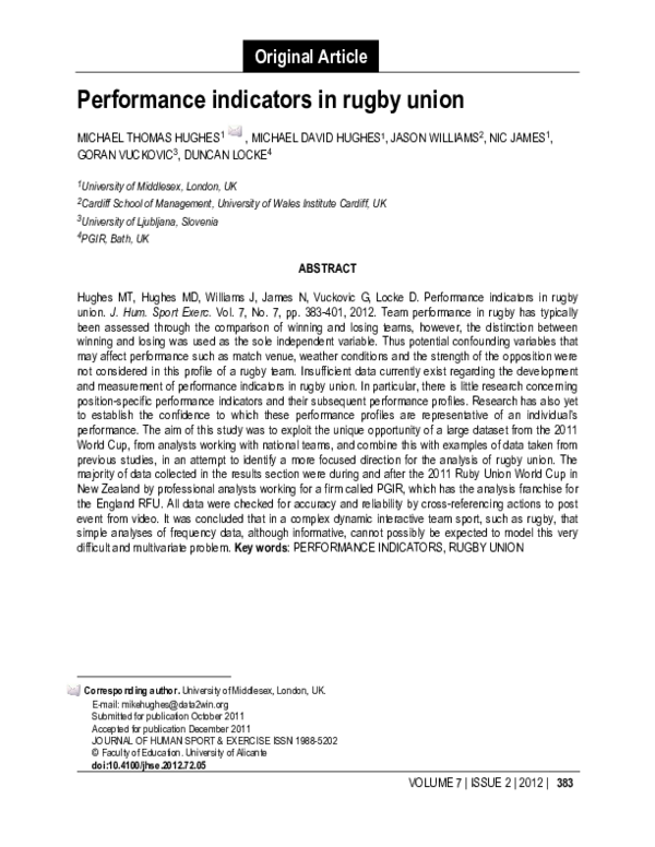 (PDF) Performance indicators in rugby union | Nic James - Academia.edu