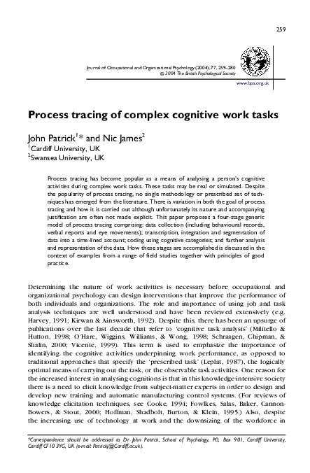 (PDF) Process tracing of complex cognitive work tasks