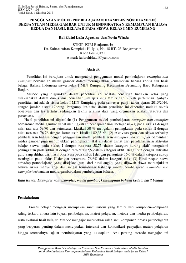 (PDF) Penggunaan Model Pembelajaran Examples Non Examples Berbantuan Media Gambar untuk ...