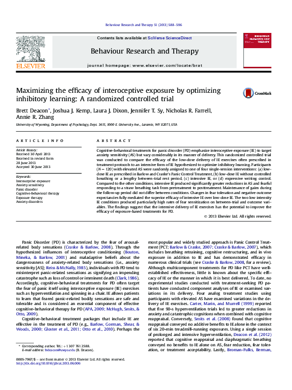 (PDF) Maximizing the efficacy of interoceptive exposure by optimizing ...