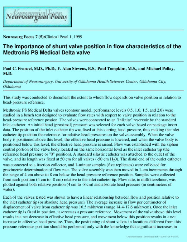 (PDF) The importance of shunt valve position in flow characteristics of ...