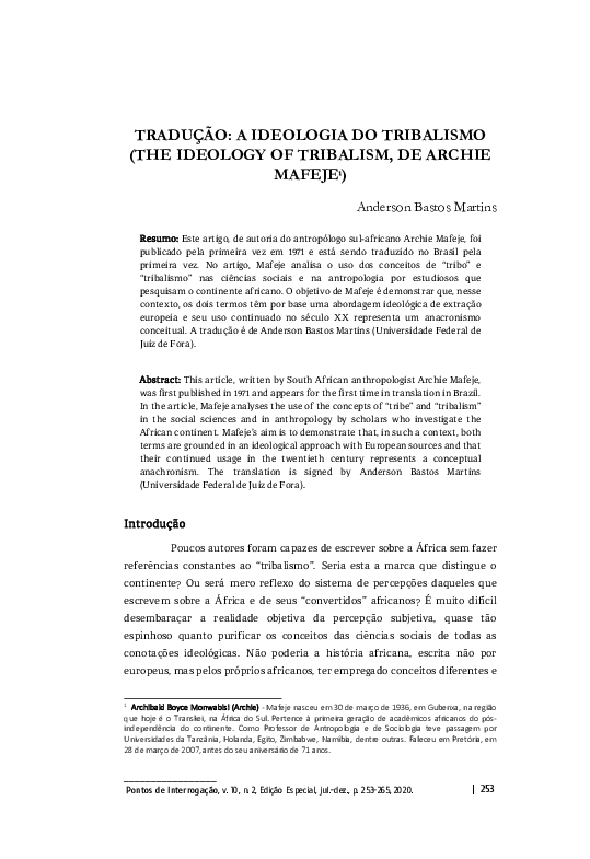 (PDF) Tradução: A Ideologia Do Tribalismo (The Ideology of Tribalism ...