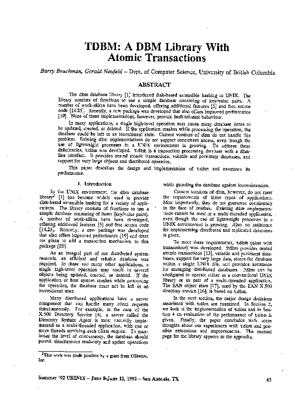 (PDF) TDBM: A DBM library with atomic transactions