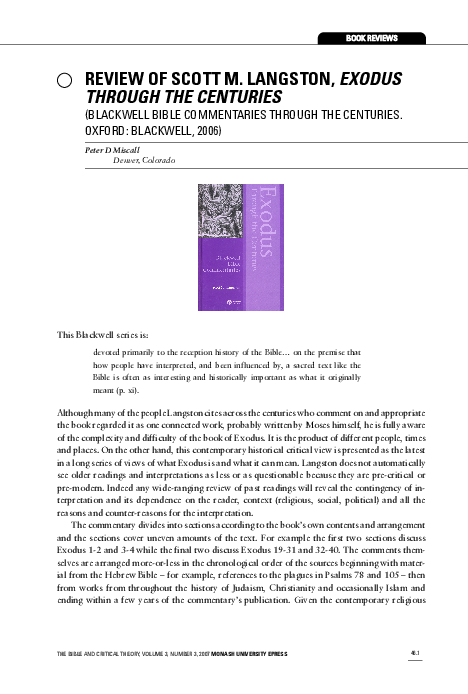 (PDF) Review of Scott M. Langston, Exodus Through The Centuries