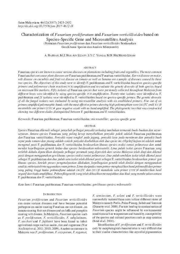 (PDF) Characterization of Fusarium proliferatum and Fusarium verticillioides based on species ...