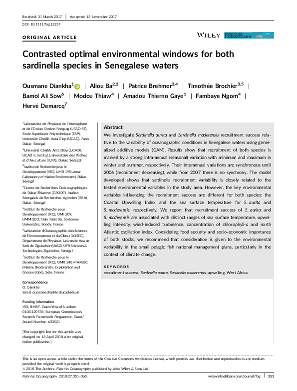 (PDF) Contrasted optimal environmental windows for both sardinella ...