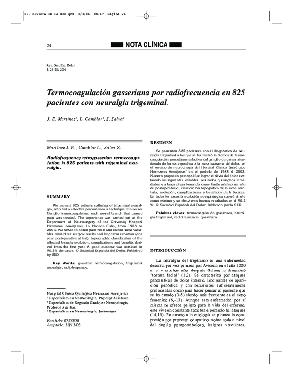 (PDF) Termocoagulación gasseriana por radiofrecuencia en 825 pacientes ...