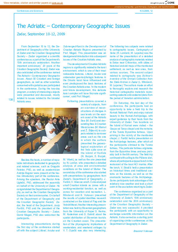 (PDF) Jadran – suvremena geografska problematika, Zadar, 10–12. rujna 2009
